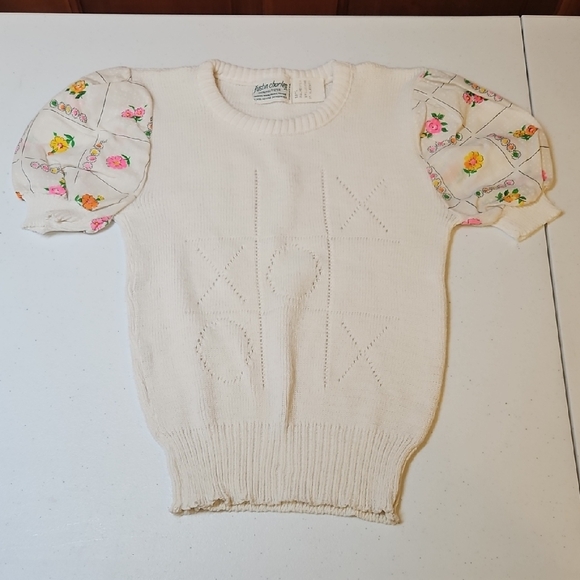 Shirts & Tops | Justin Charles Cream Knit Sweater Floral 197s 80s ...